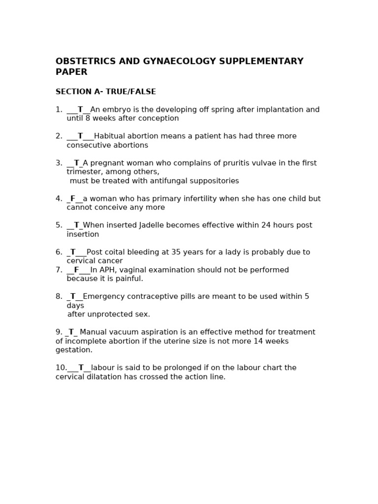 Obstetrics and Gynaecology Exam Review | PDF | Pregnancy | Miscarriage