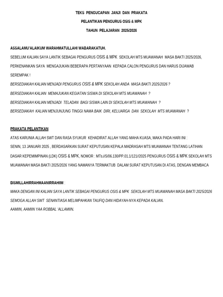 Teks Pengucapan Janji Dan Prakata | PDF