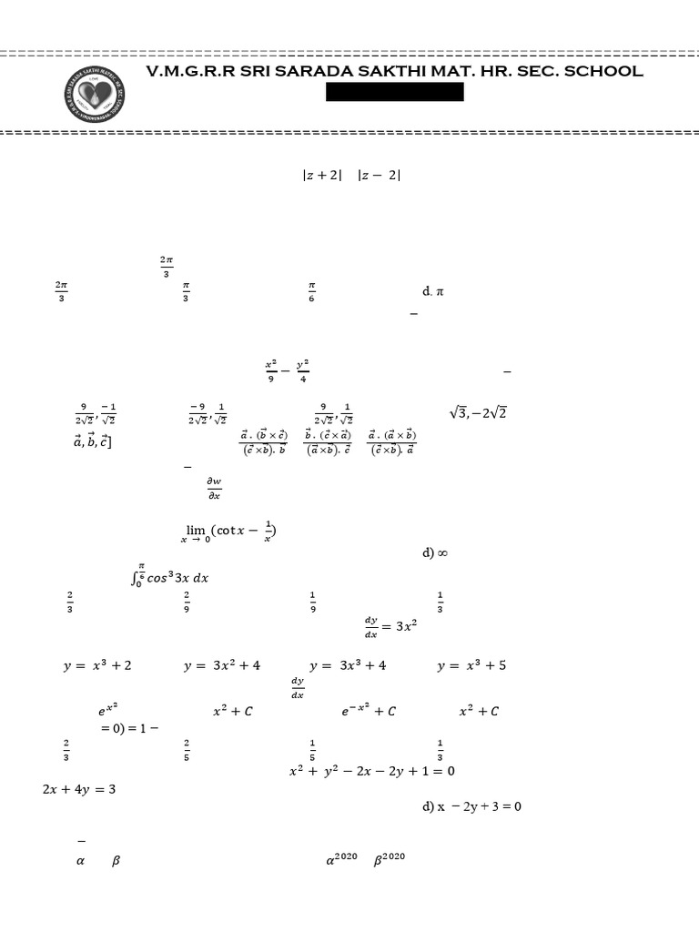 XII Standard Mathematics One-Word Test | PDF | Mathematical Objects ...