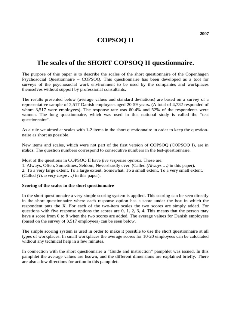 13 - Scales of The Short Copsoq II Questionnaire | PDF | Questionnaire | Bullying