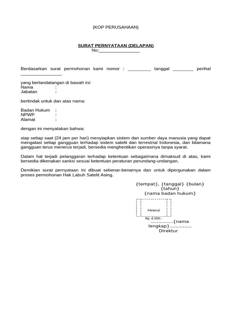 Surat Pernyataan Siap Atasi Gangguan Satelit | PDF