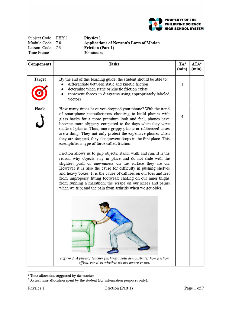 SLG Phy 1 - Module 7.0 - Lesson 7.3 Friction (Part 1) | PDF | Friction | Force