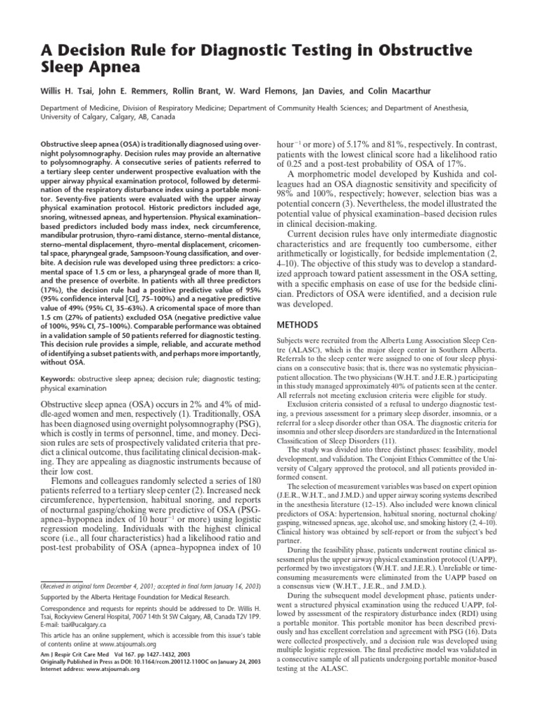 A Decision Rule for Diagnostic Testing in Obstructive Sleep Apnea ... A Decision Rule for Diagnostic Testing in Obstructive Sleep Apnea ...