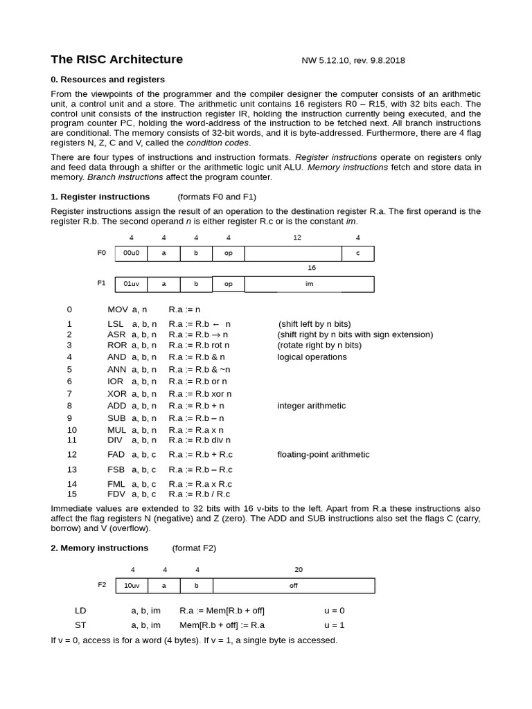 The RISC Architecture - Revision 2018 (Niklaus Wirth) (2010) | PDF ...