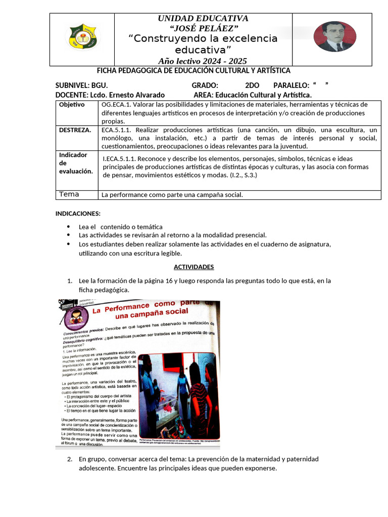 Ficha de Padag. Eca.2do Bgu. | PDF | Arte de performance