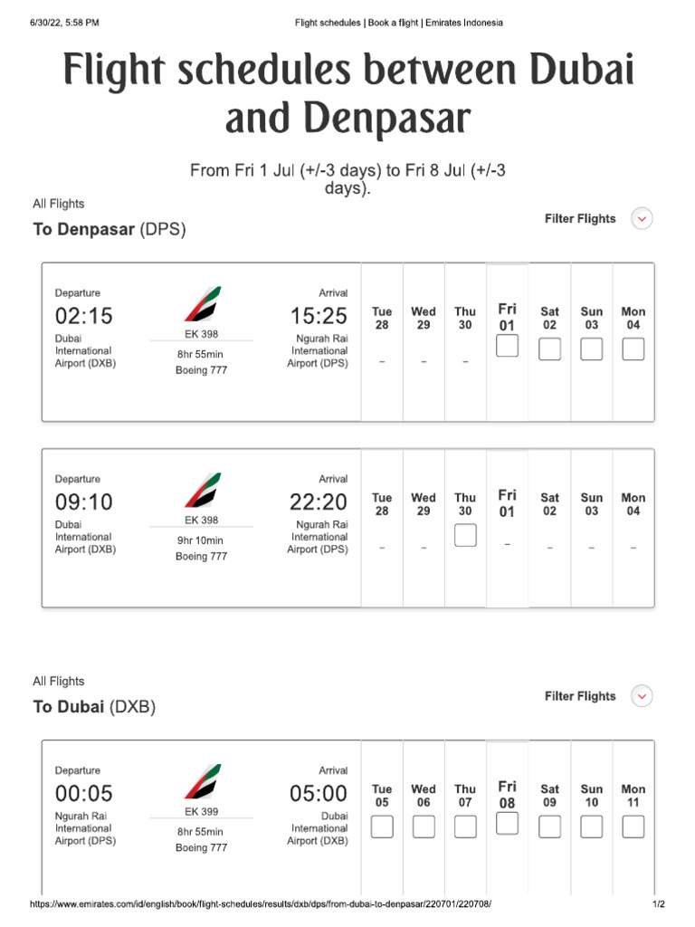 Flight Schedules - Book A Flight - Emirates Indonesia | PDF