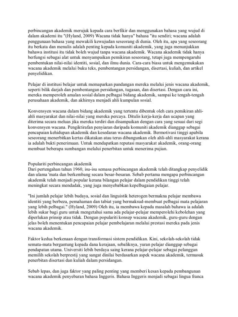 Perbincangan Akademik Merujuk Kepada Cara Berfikir Dan Menggunakan Bahasa Yang Wujud Di Dalam ...