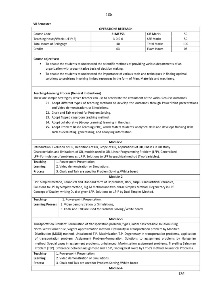 OPERATIONS_RESEARCH_Syllabus | PDF | Linear Programming | Mathematical Optimization