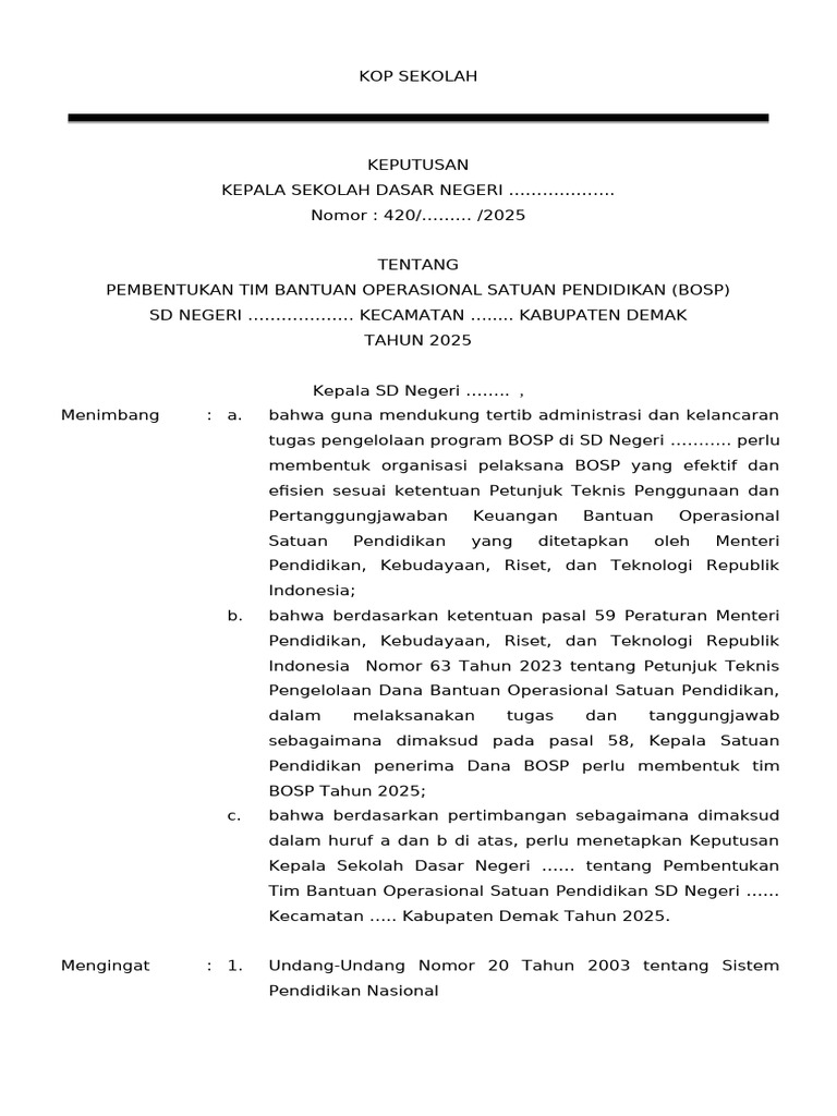 Contoh SK Tim BOSP SATPEN 2025 | PDF