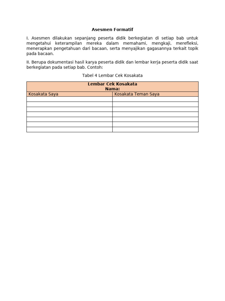 Lembar Cek Kosakata | PDF