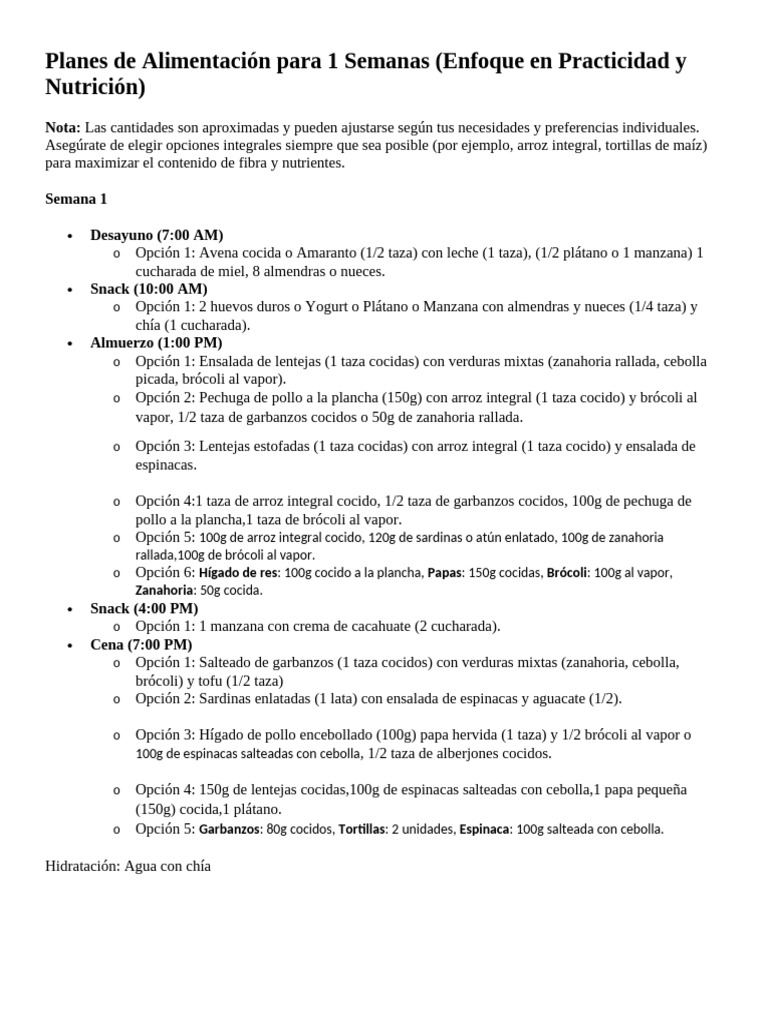 Planes de Alimentación para 2 Semanas | PDF | ensalada | Cocina
