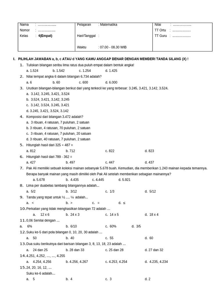 Sas Matematika Kelas 4 | PDF