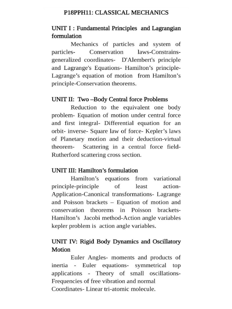 Syllabus - Classical Mechanics | PDF