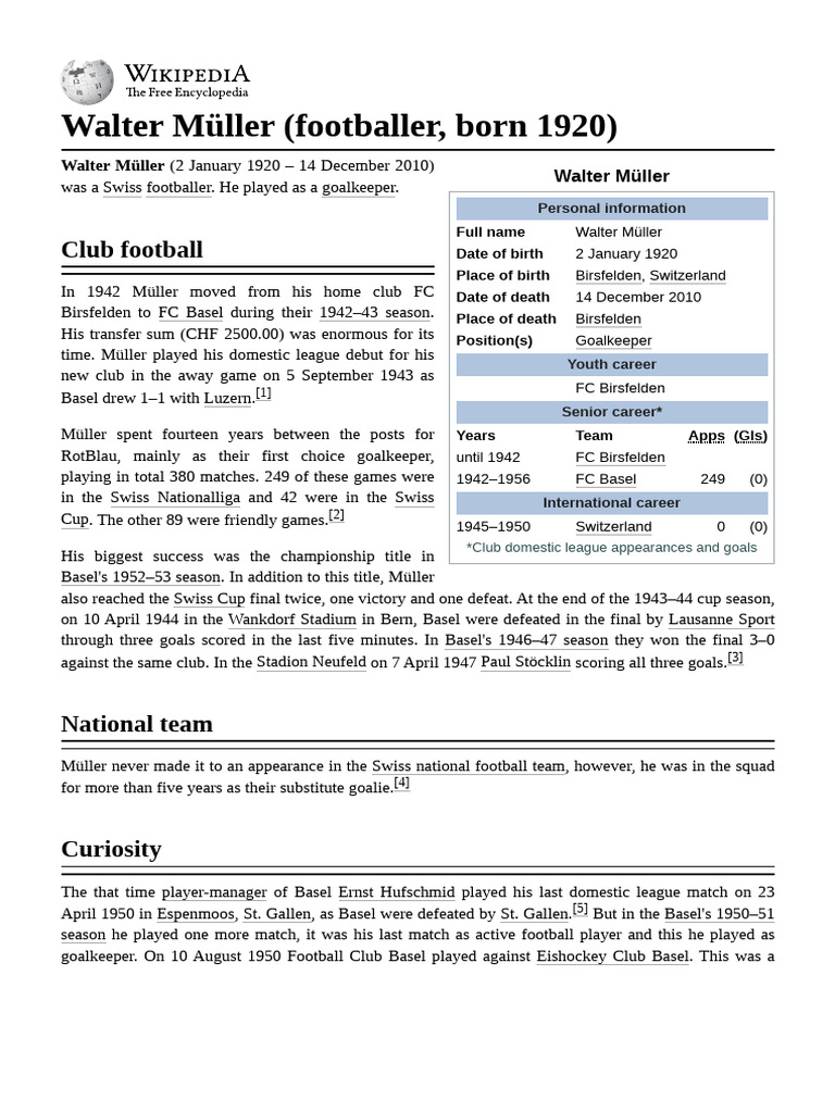 Walter Müller (Footballer, Born 1920) | PDF | Association Football ...