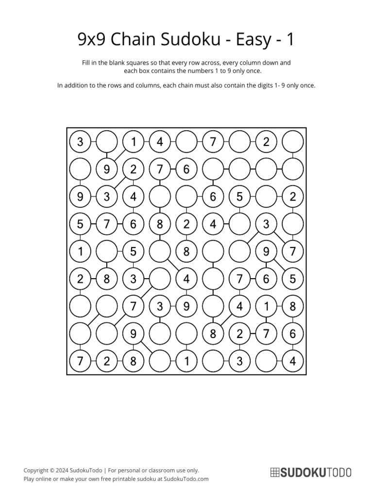 9x9 Chain Sudoku Easy 1 | PDF