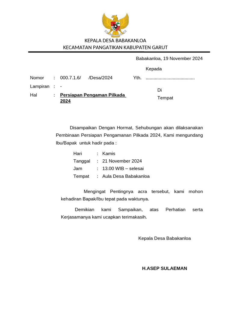 Undangan Pembinaan Pengamanan Pilkada | PDF