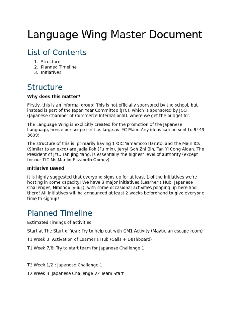 Language Wing Master Document | PDF