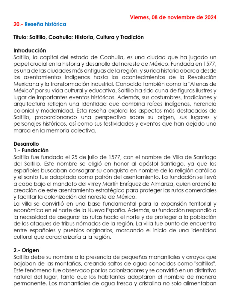 Ejemplo de Reseña Histórica Con Los Elementos Que Se Encargaron | PDF ...