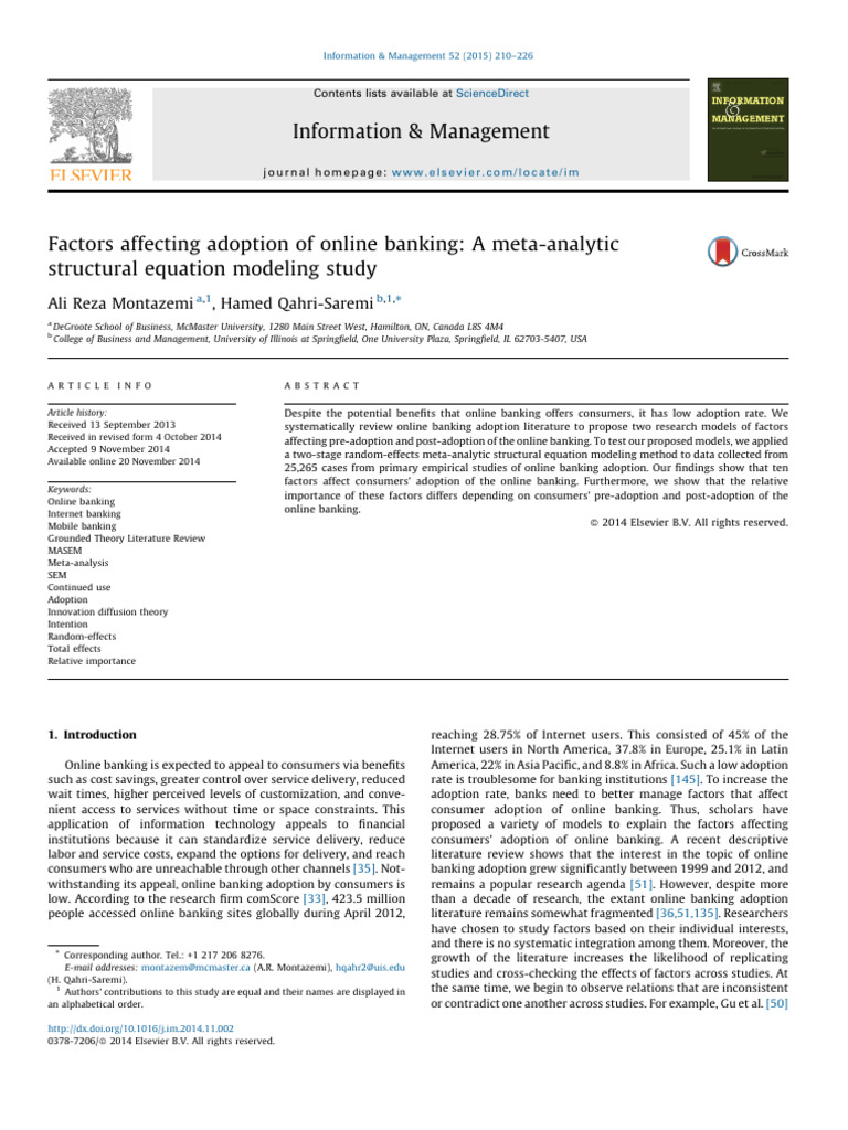Factors Affecting Adoption of Online Banking_ a Meta-Analytic Structural Equation Modeling Study ...