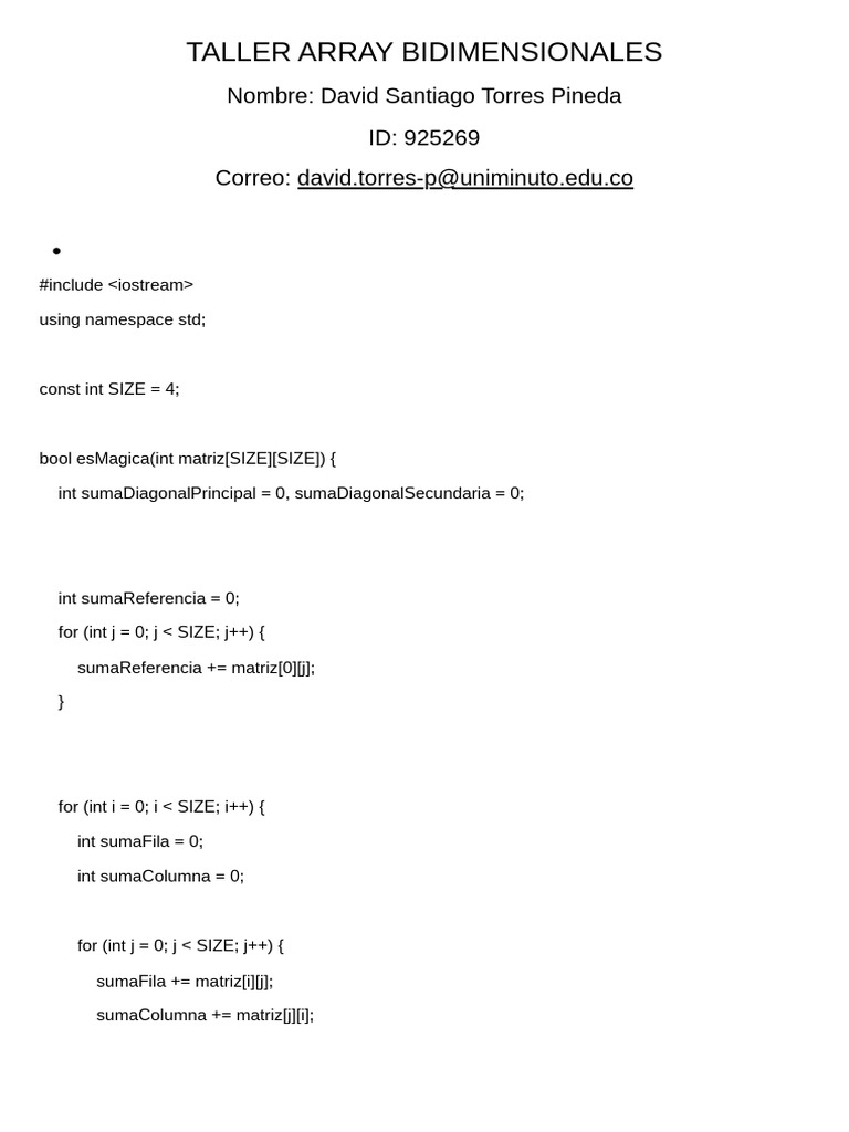 TALLER ARRAY BIDIMENSIONALES - Docx - 20241022 - 081617 - 0000 | PDF ...