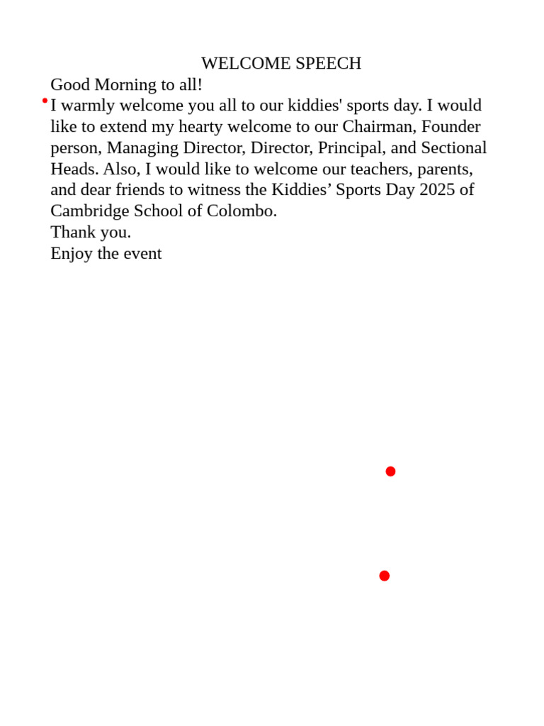 Kiddies' Sports Day 2025 Welcome Speech | PDF