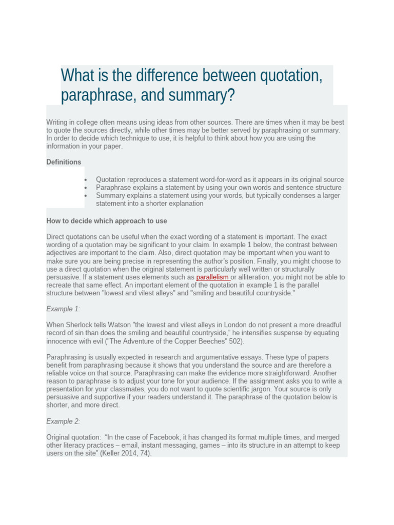 Quoting - Paraphrasing-Summarizing | PDF | Dream | Plagiarism