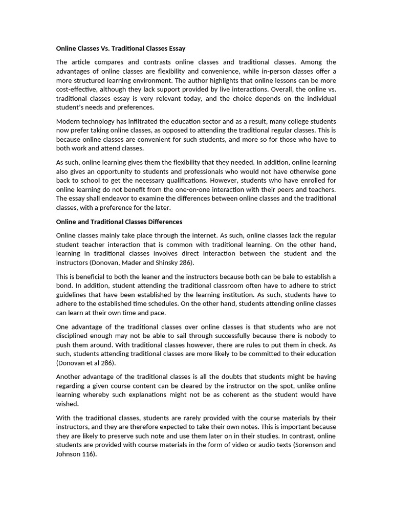 Online Classes vs. Traditional Classes Essay | PDF | Educational ...