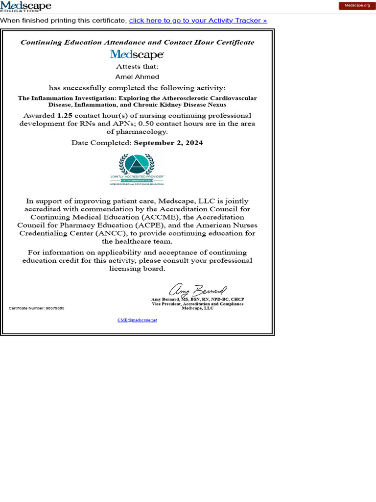 Inflammation & Atherosclerosis CE Certificate | PDF