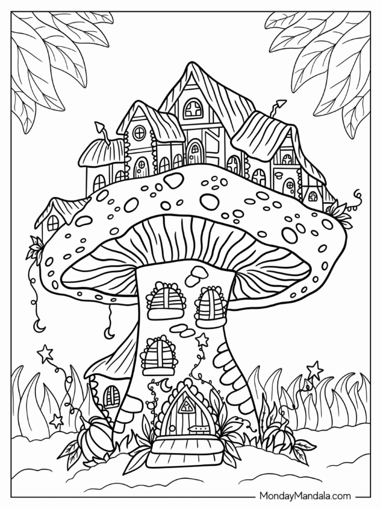 Magical Mushroom House To Color | PDF