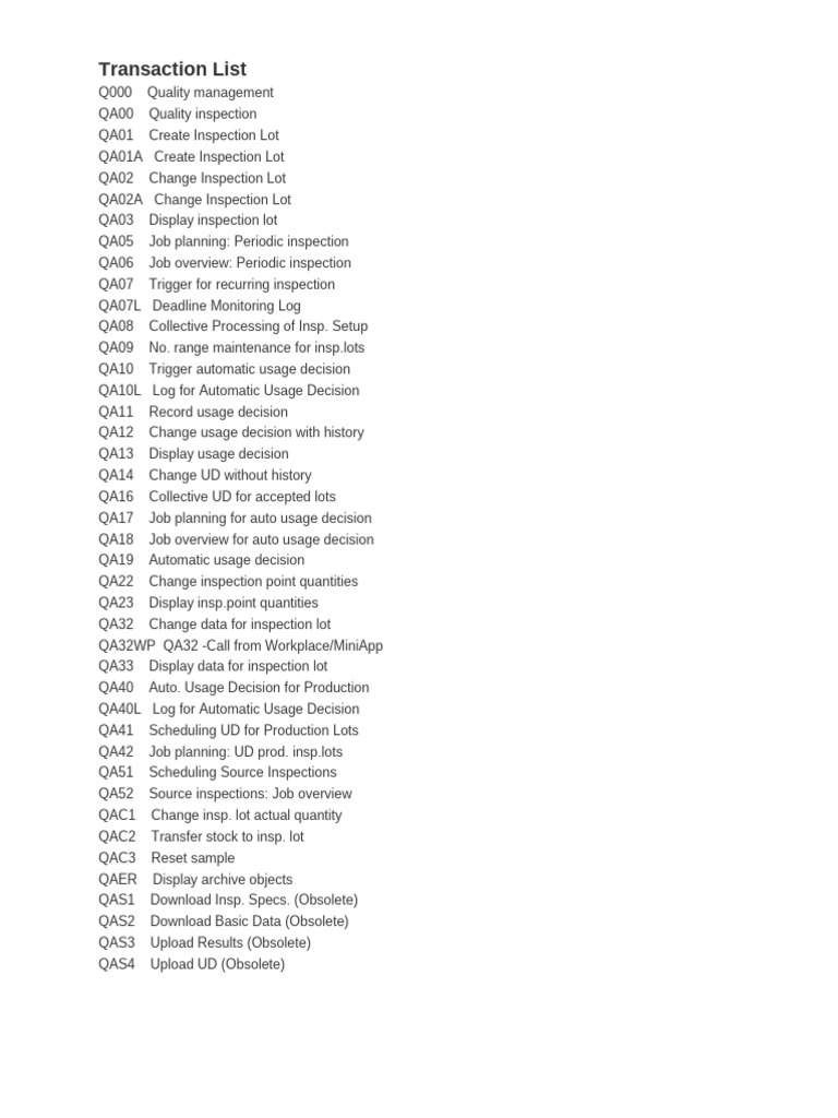 Important QM Tcodes and Tables | PDF | Quality Assurance