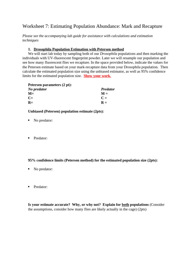Mark and Recapture Worksheet | PDF | Applied Mathematics | Scientific ...