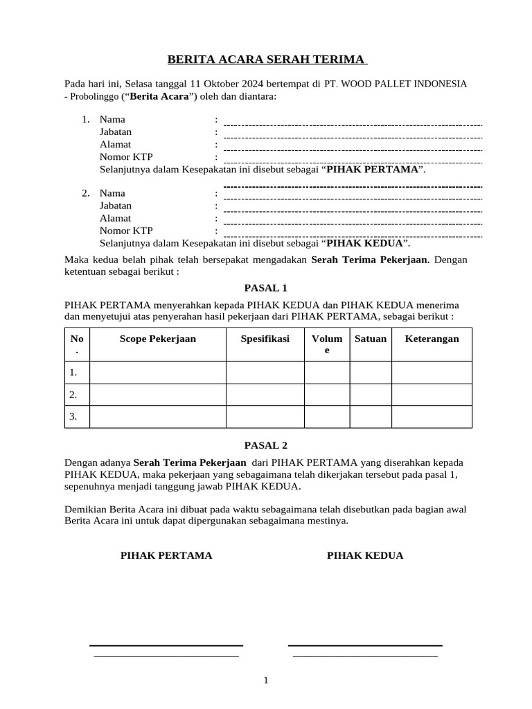 Berita Acara Serah Terima Hasil Pekerjaa | PDF