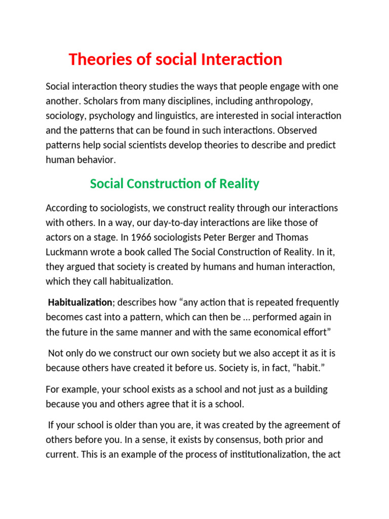 Theories of Social Interaction | PDF | Sociology | Liberal Arts Education