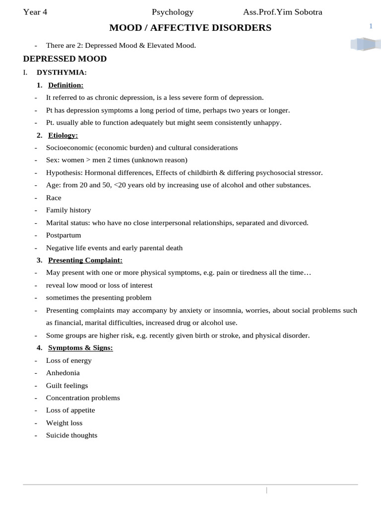 Mood Affective Disorder Updated | PDF | Mania | Major Depressive Disorder