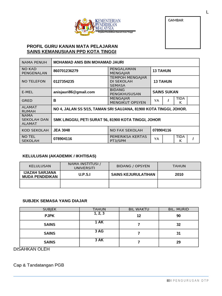 Borang Maklumat KP | PDF