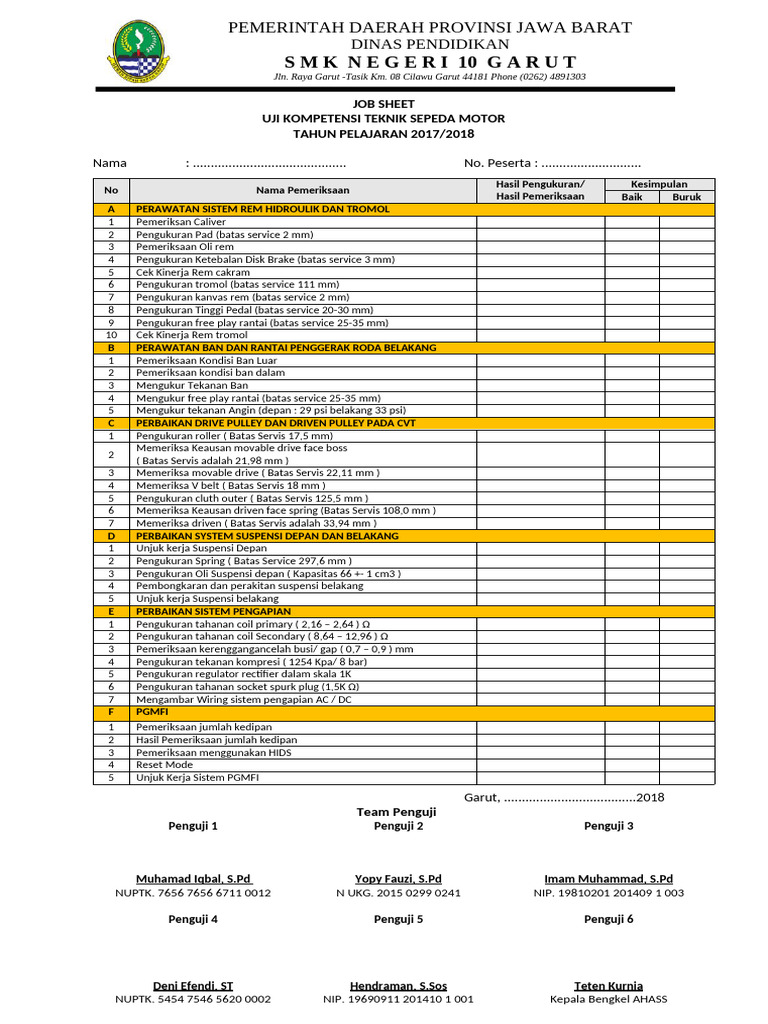 JOB SHEET pemeriksaan | PDF