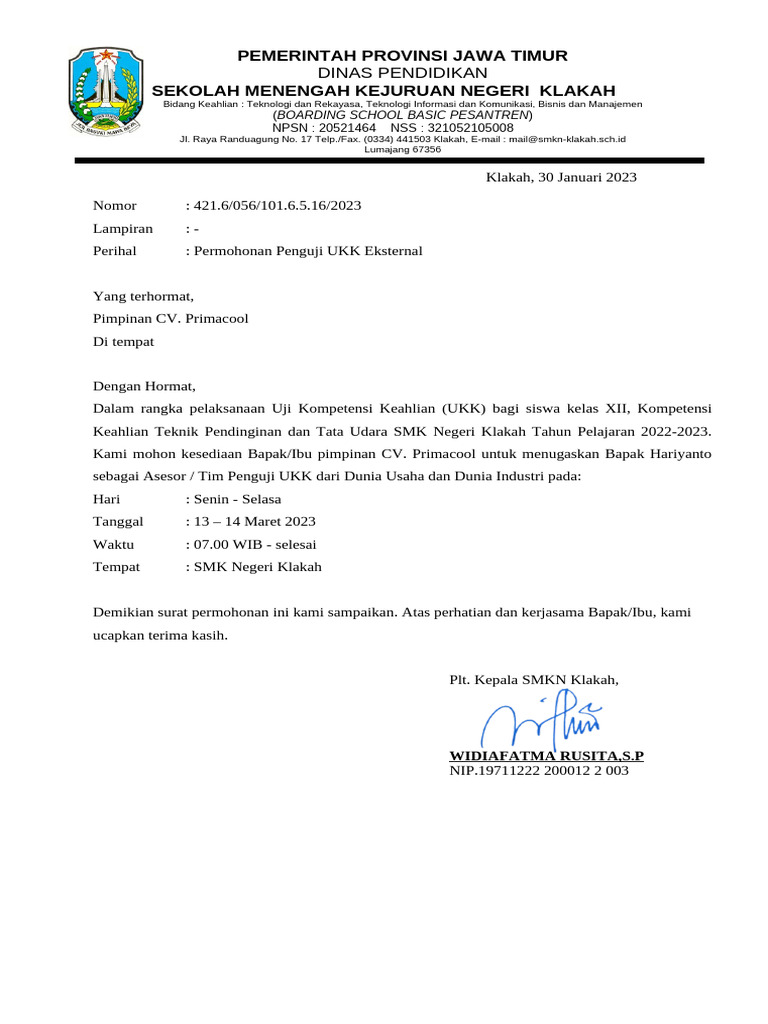 Surat Permohonan Penguji Eksternal | PDF