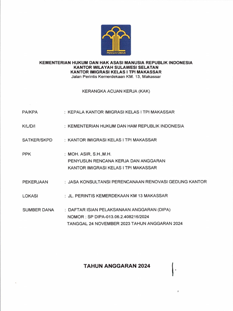 KAK Jasa Konsultansi Renovasi Gedung Kantor TA.2024 | PDF