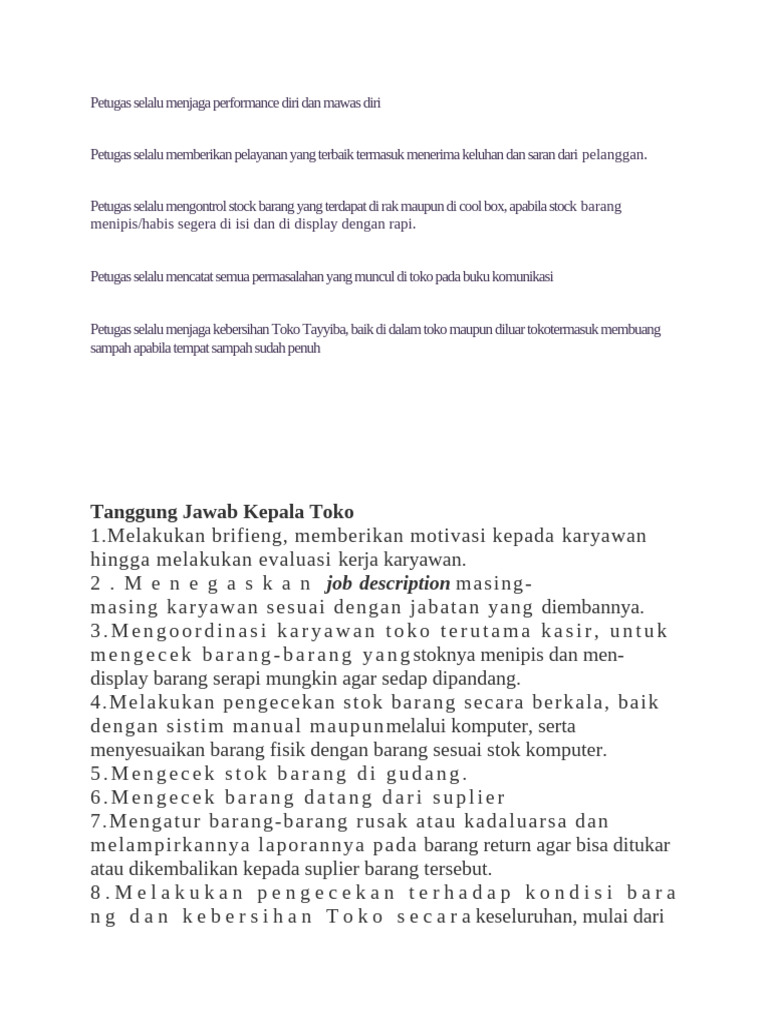 Sop Kepala Toko | PDF