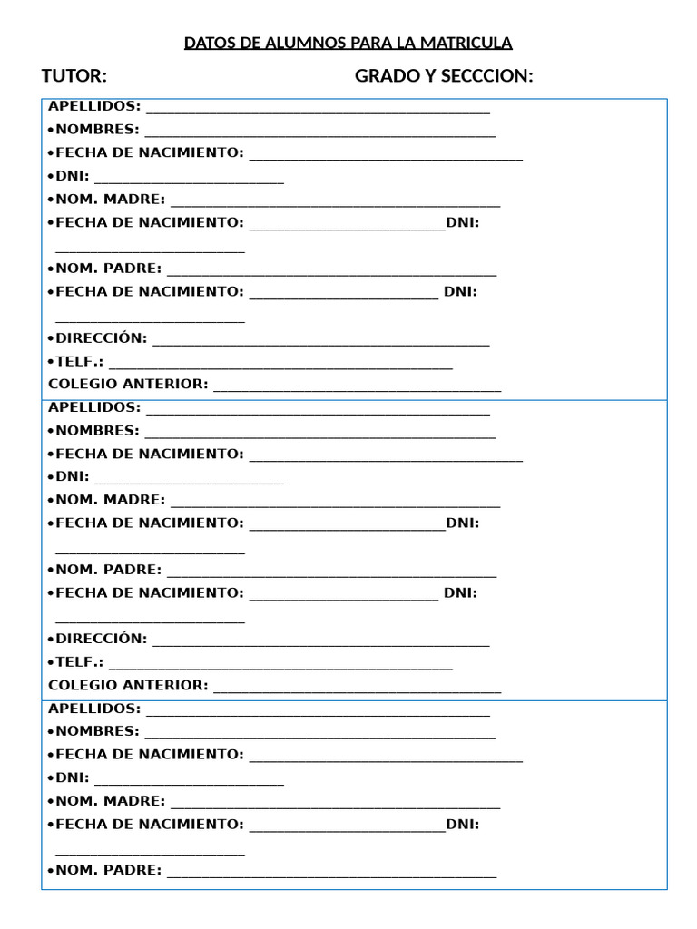 Datos de Alumnos para La Matricula | PDF