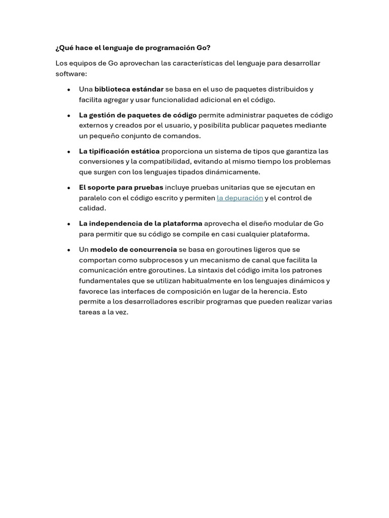 Qué hace el lenguaje de programación Go | PDF