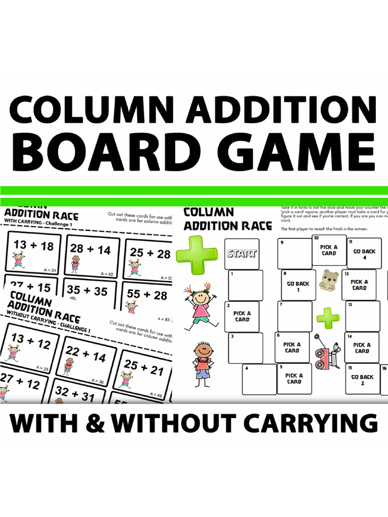 Column Addition With and Without Carrying Board Game | PDF