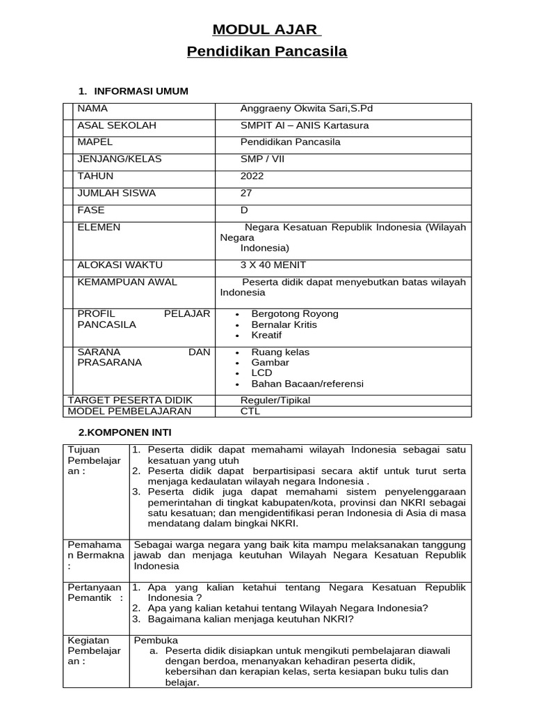 MODUL AJAR PKN 3.1 | PDF