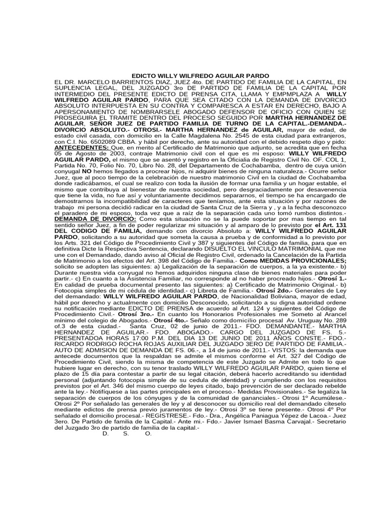 Modelo de Edicto | PDF | Divorcio | Demanda judicial