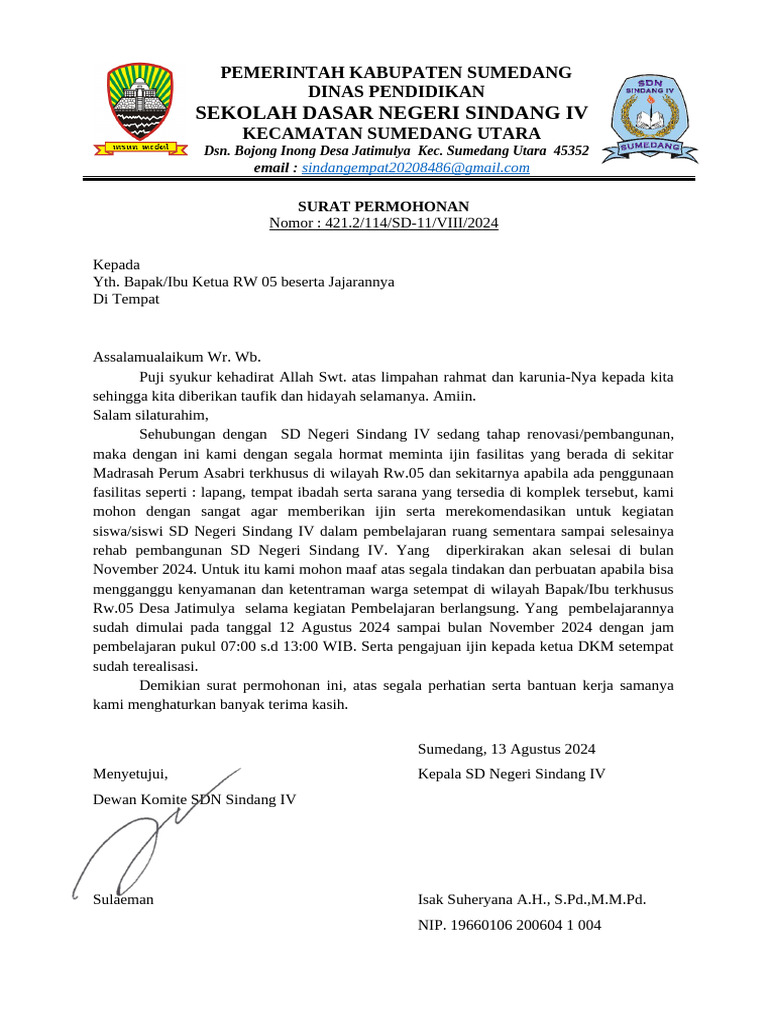 Surat Ijin Pinjam Ruang | PDF