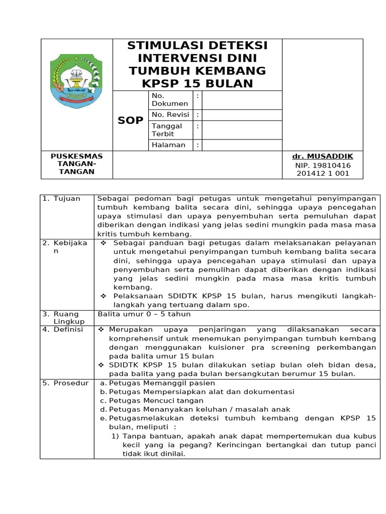 SOP SDIDTK KPSP 15 Bulan | PDF