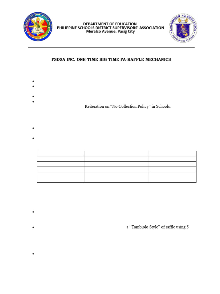 PSDSA Raffle Mechanics | PDF