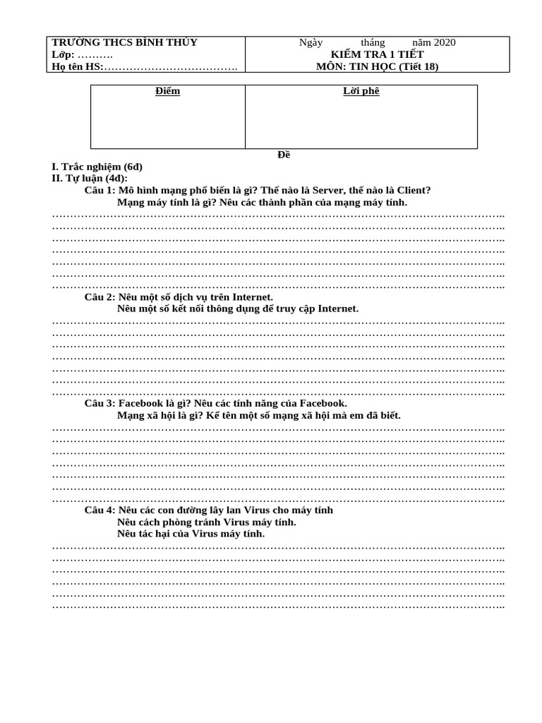 Tu Luan- Mau de KT tiet 18 | PDF