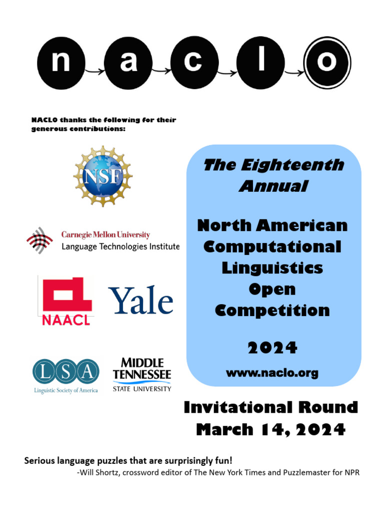 NACLO 2024 Competition Rules and Info | PDF | Linguistics