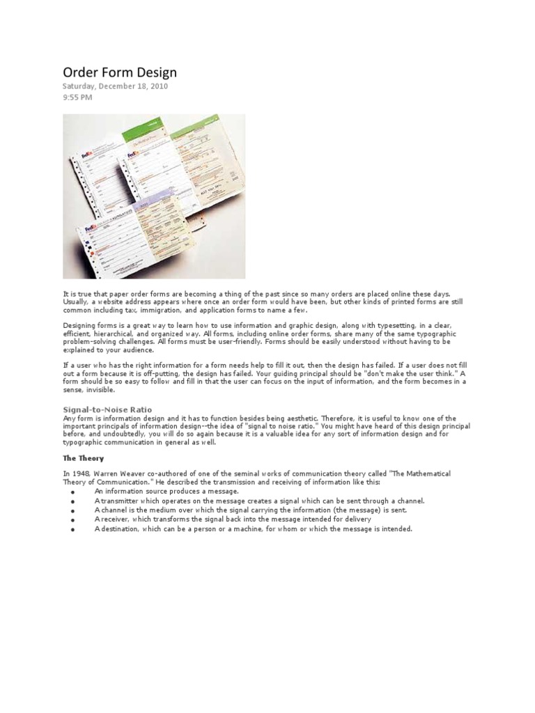 Order Form Design Lecture | PDF | Typefaces | Signal (Electrical ...